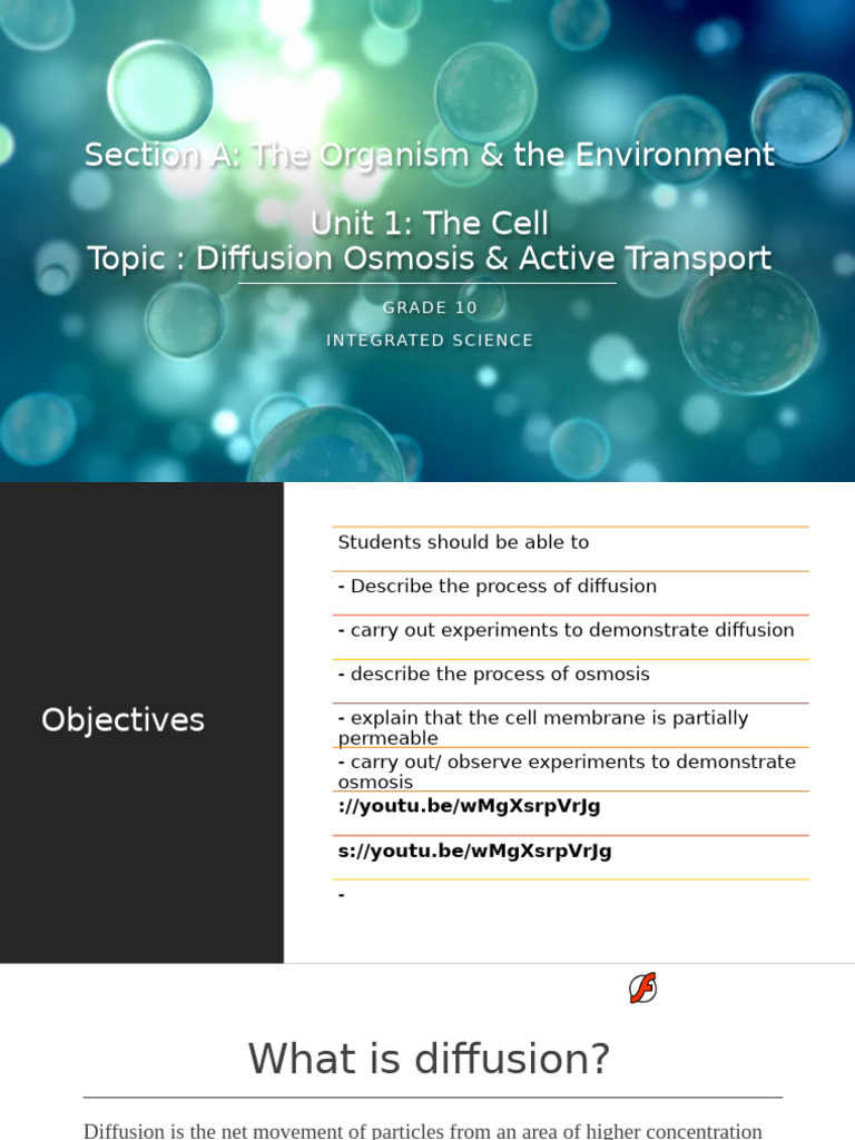 Section a Unit 1 Diffusion and Osmosis | PDF