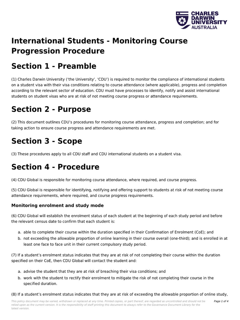 International Students - Monitoring Course Progression Procedure 2 | PDF
