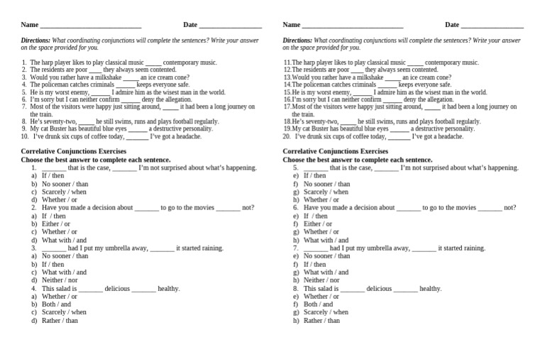 Quiz Conjunctions | PDF