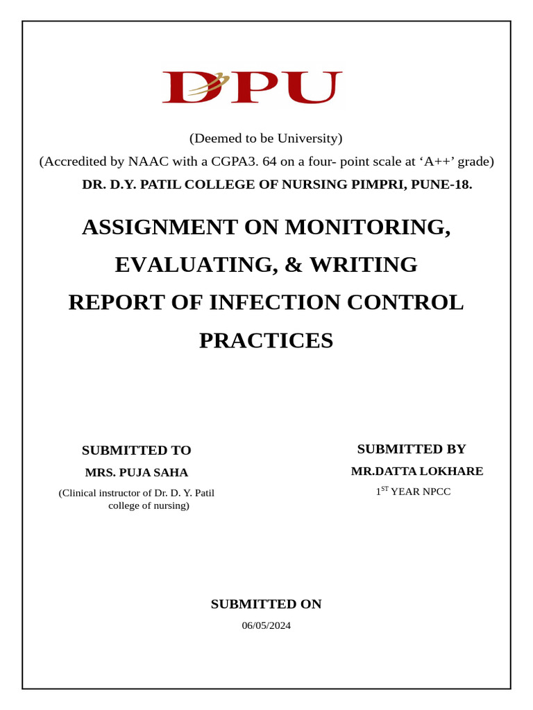 Monitoring, Evaluating & Writing Report of Infection Control Practice | PDF