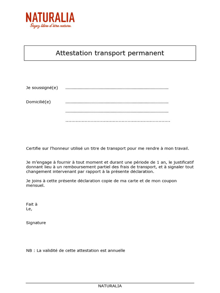 Attestation de Transport Annuel | PDF