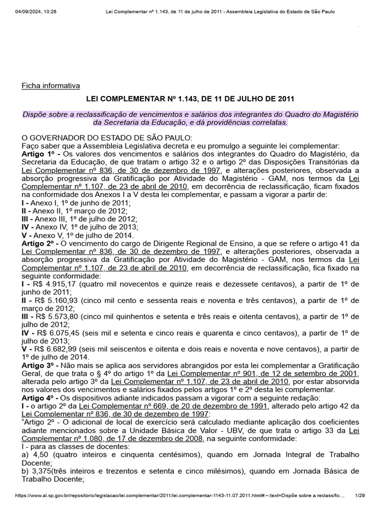 Lei Complementar Nº 1.143, de 11 de Julho de 2011 - Assembleia Legislativa Do Estado de São ...