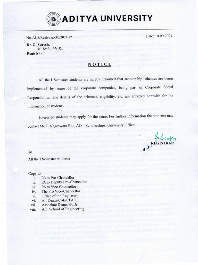 NOTICE - Corporate Scholarship Schemes for I Year Students | PDF NOTICE - Corporate Scholarship Schemes for I Year Students | PDF