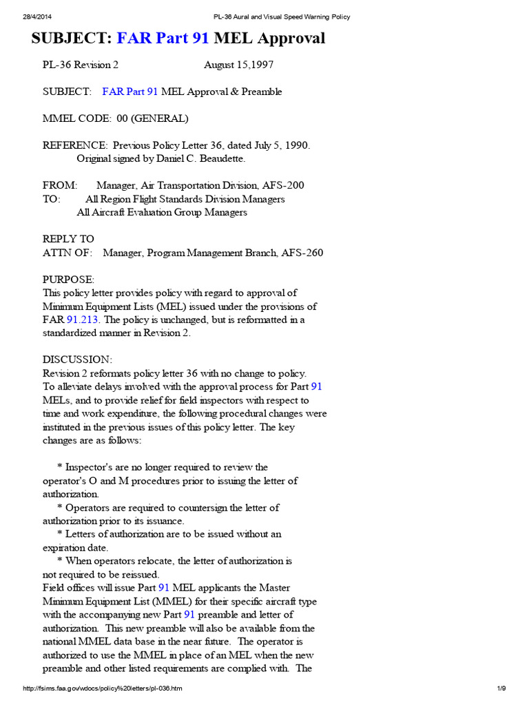PL-36 Aural and Visual Speed Warning Policy | PDF