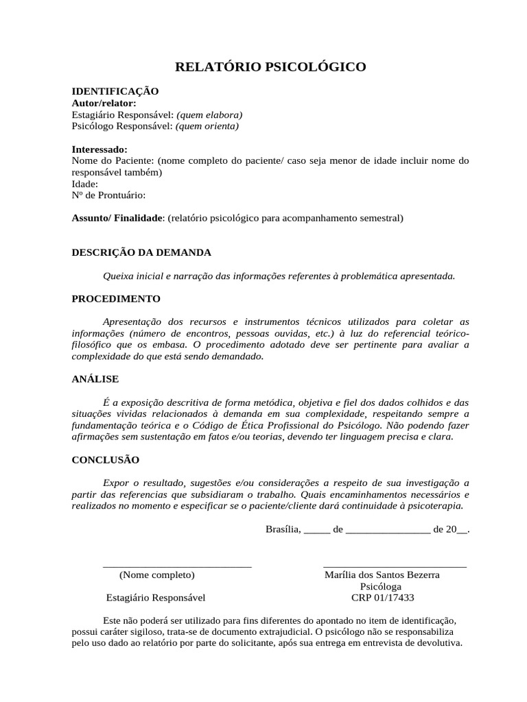Relatório Psicológico - Modelo | PDF | Autoajuda