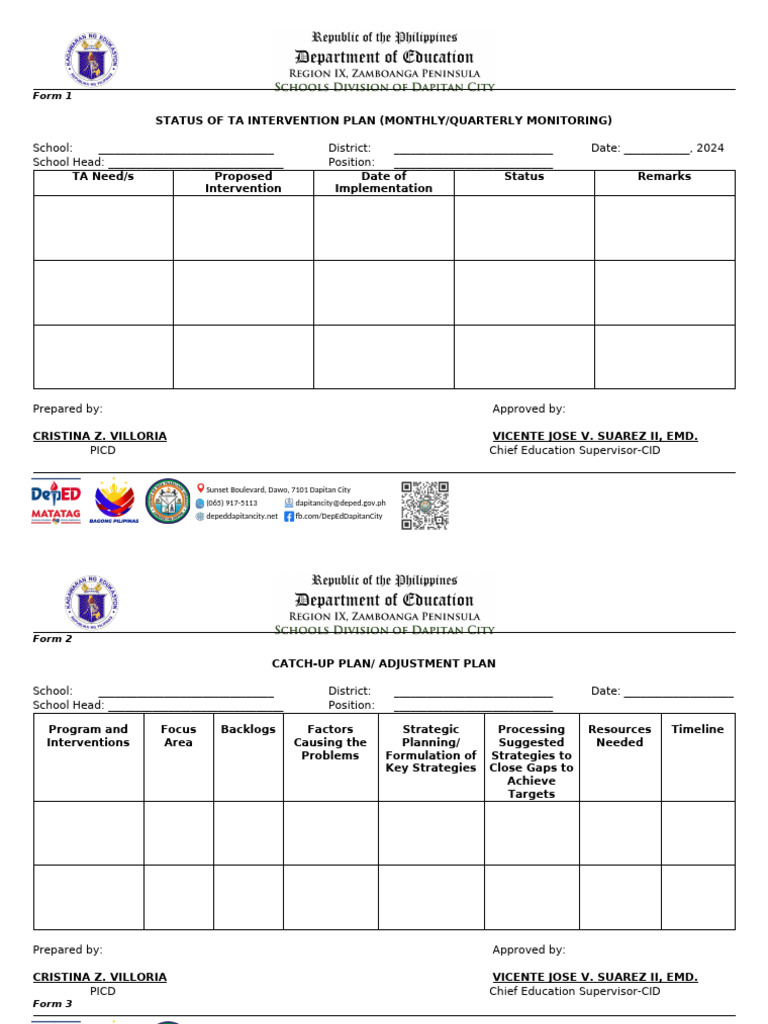 Satus of Ta Intervention Plan-Matatag Template | PDF