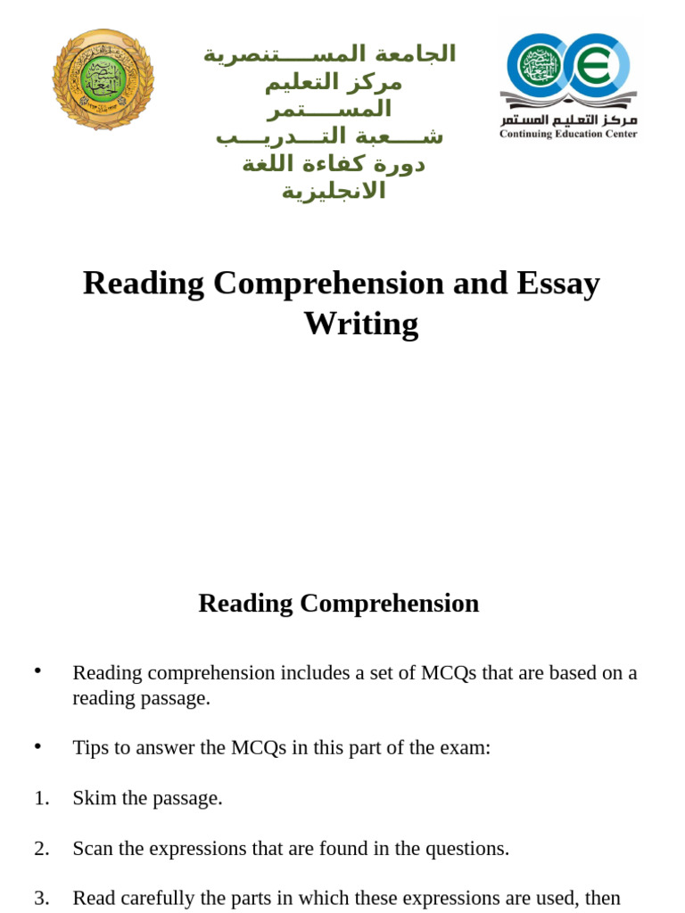 Reading Comprehension and Essay Writing-1 | PDF