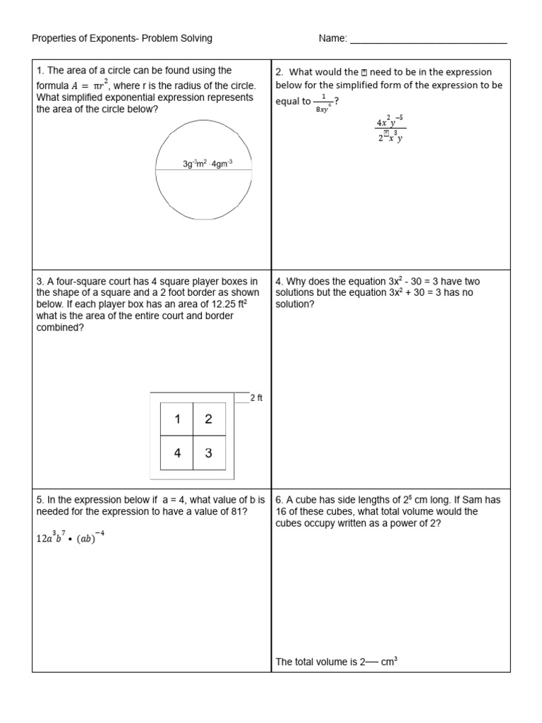 Properties of Exponents-Problem Solving | PDF