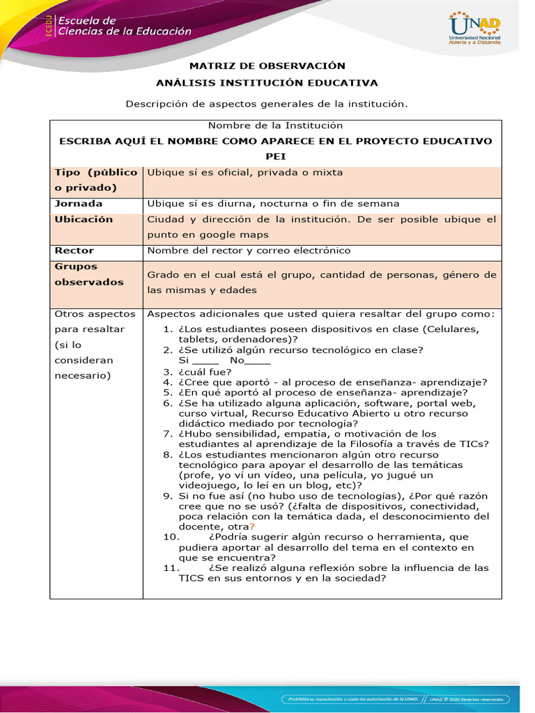 Anexo 2. matriz de observación | PDF