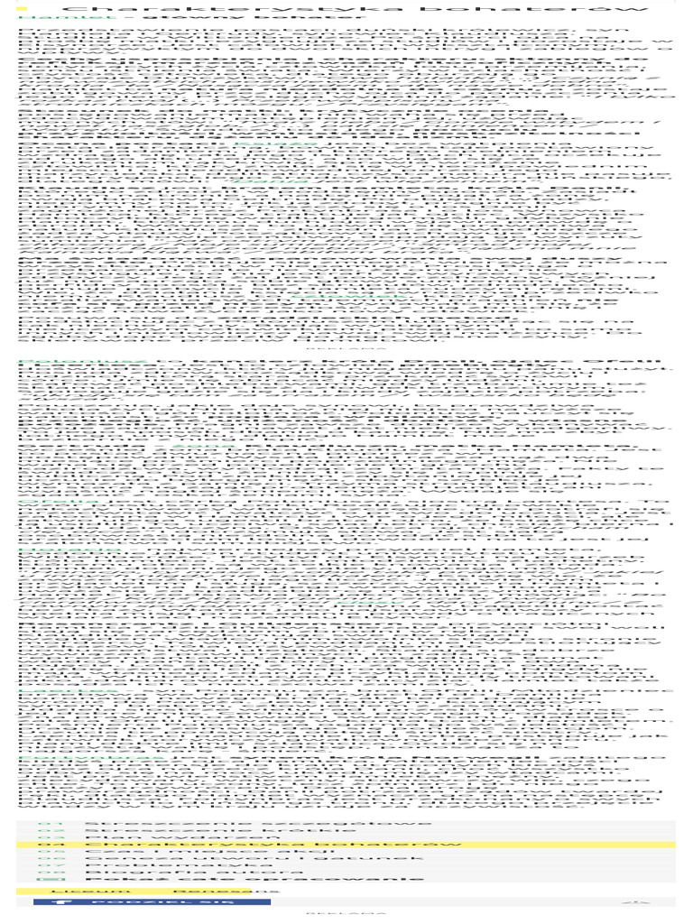 Hamlet - Charakterystyka Bohaterów - William Szekspir - Bryk - PL | PDF