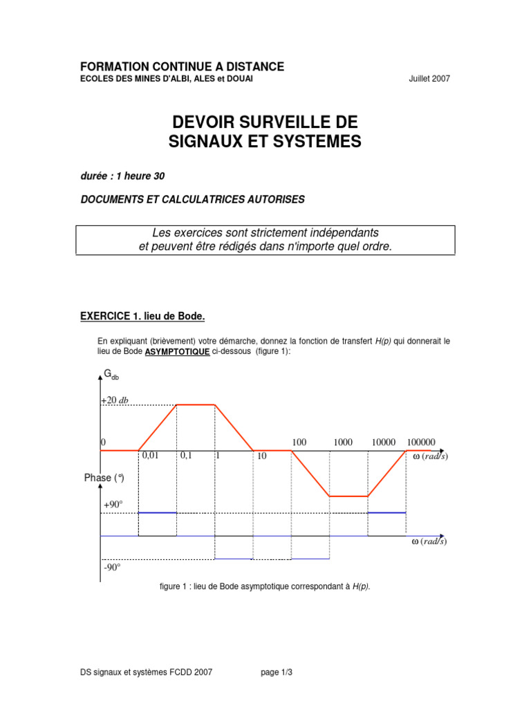 Devoir Surveille de Signaux Et Systemes | PDF