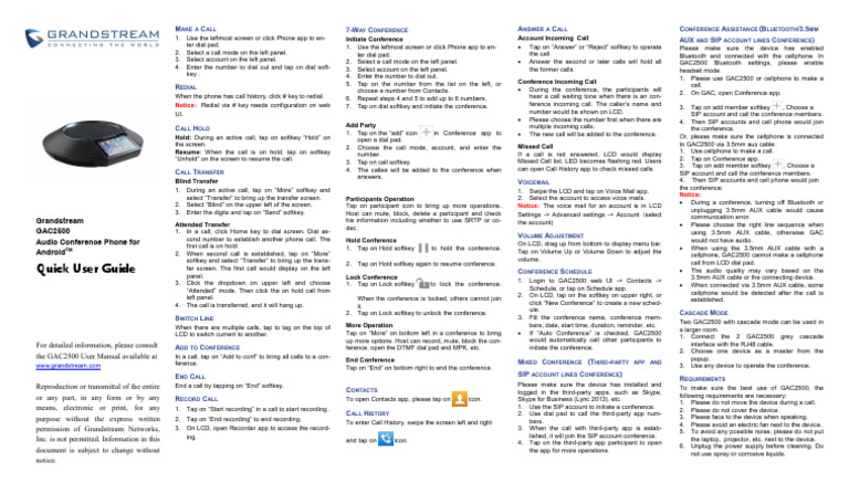 GAC2500 Quick User Guide | PDF