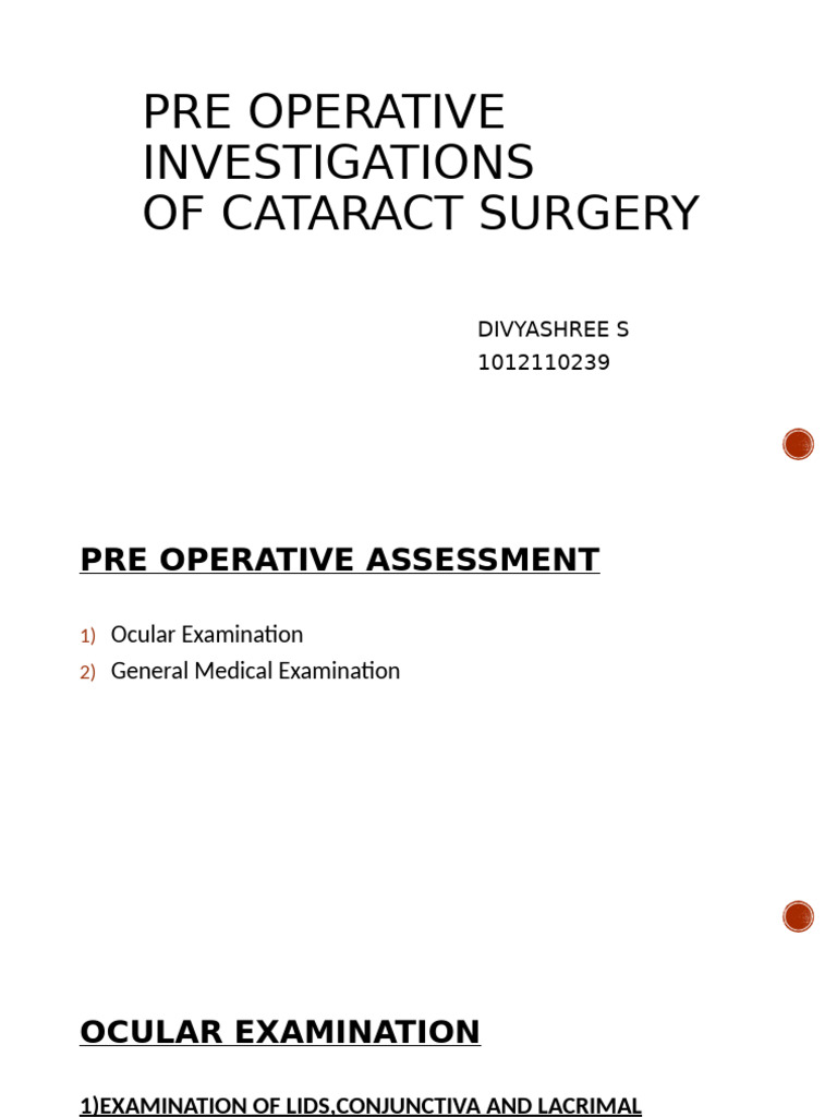 Pre Operative Investigations OF Cataract Surgery | PDF