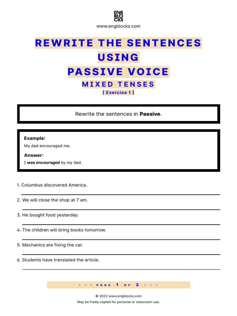 rewrite-the-sentences-using-passive-voice-mixed-tenses-exercise-1engblocks | PDF