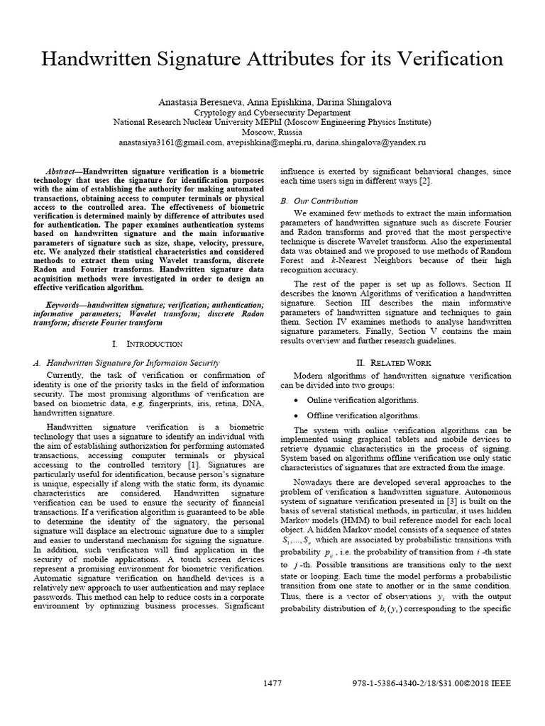 Handwritten Signature Attributes For Its Verification | PDF