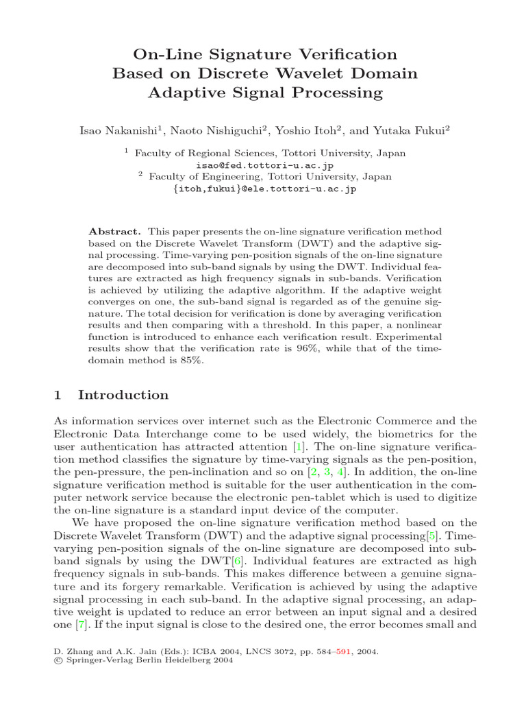 Online signature verification based on discrete wavelet domain ... Online signature verification based on discrete wavelet domain ...