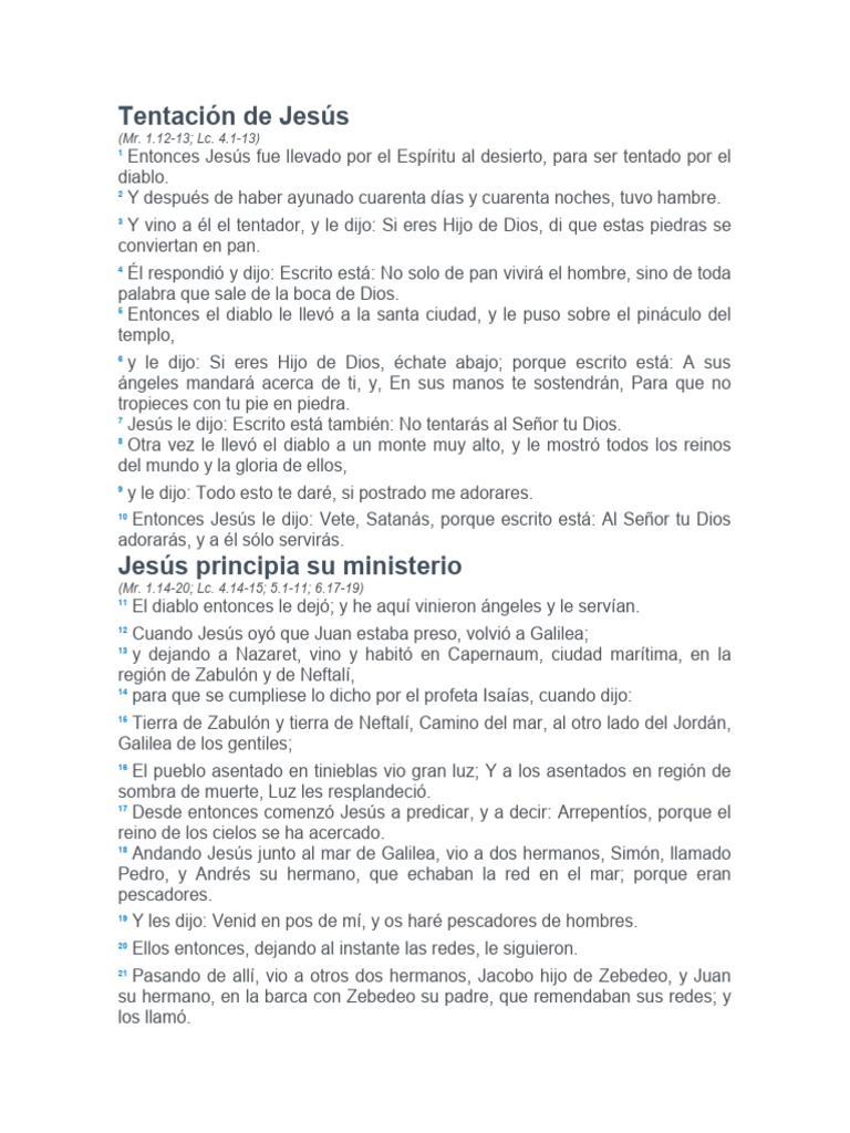 Mateo 4 Tentacion de Jesus y Principio de su ministerio | PDF