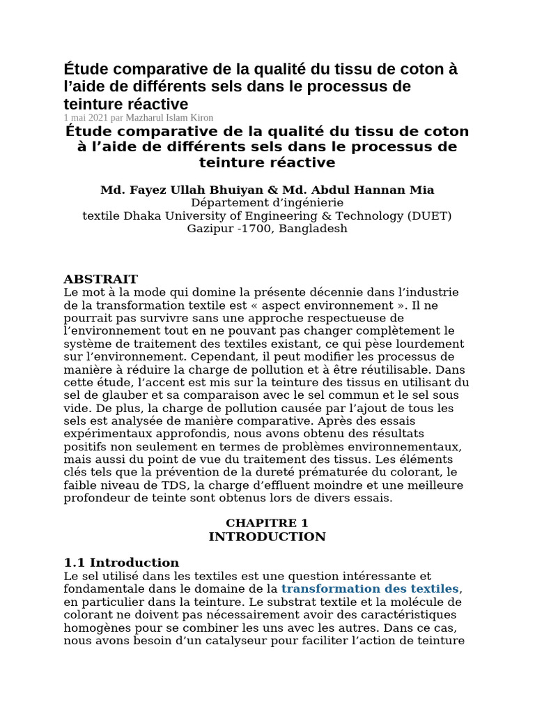 Étude Comparative de La Qualité Du Tissu de Coton À 1 | PDF Étude Comparative de La Qualité Du Tissu de Coton À 1 | PDF