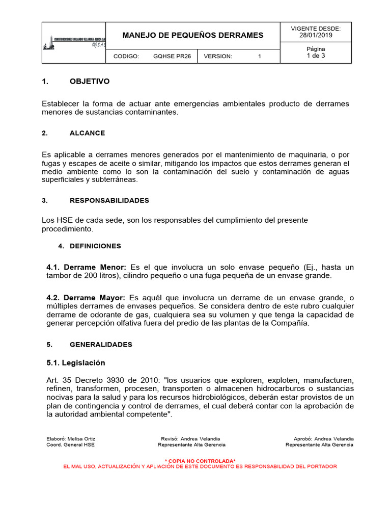 Gqhse PR26 Manejo de Pequeños Derrames | PDF