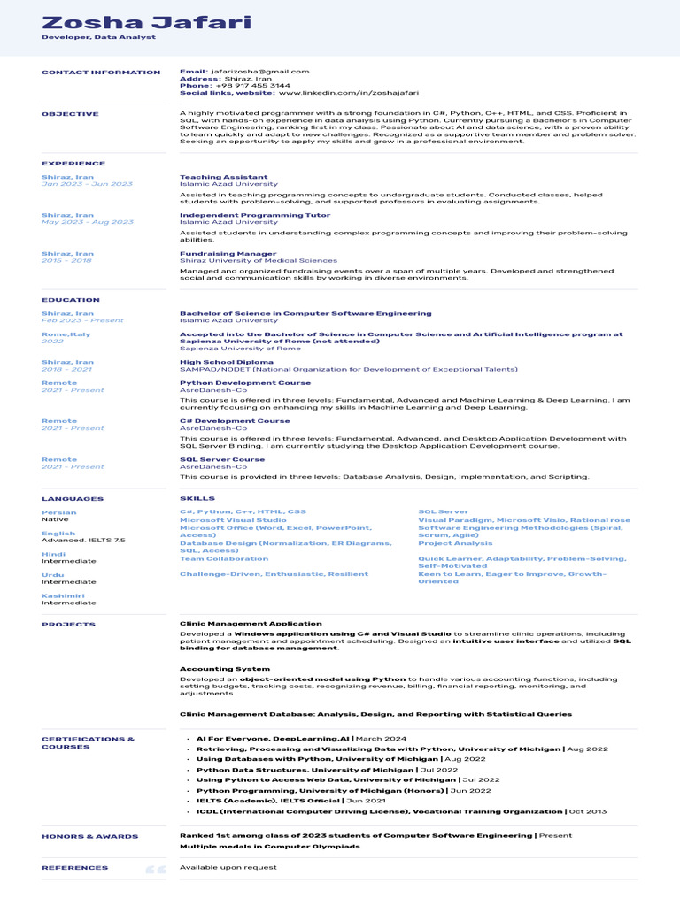 Zosha Jafari CV | PDF
