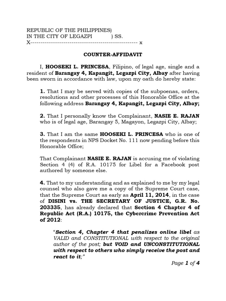Sample Counter-Affidavit | PDF