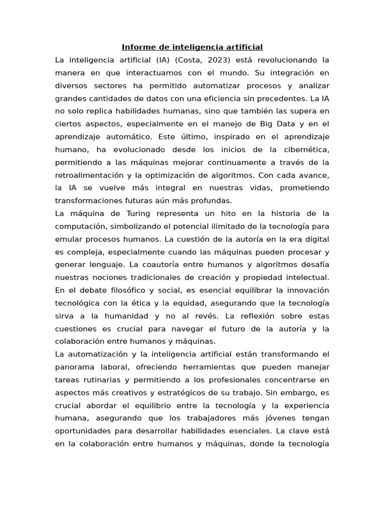 Informe de inteligencia artificial | PDF