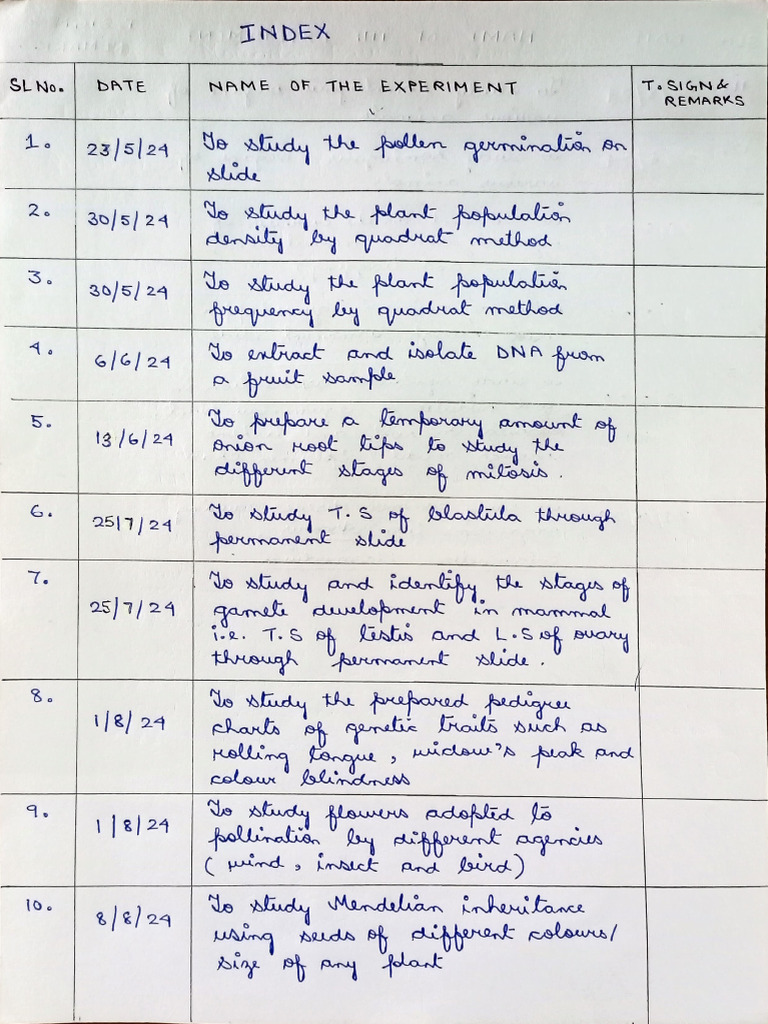 Biology Practical Index Pdf 