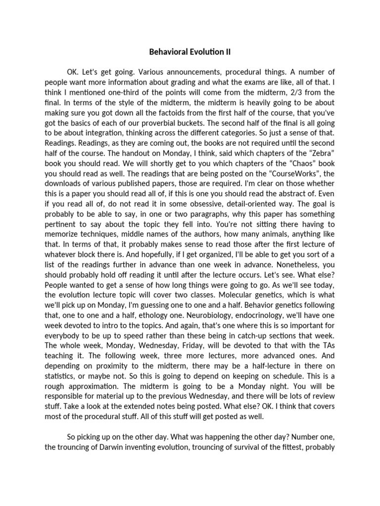 Behavioral Evolution II | PDF