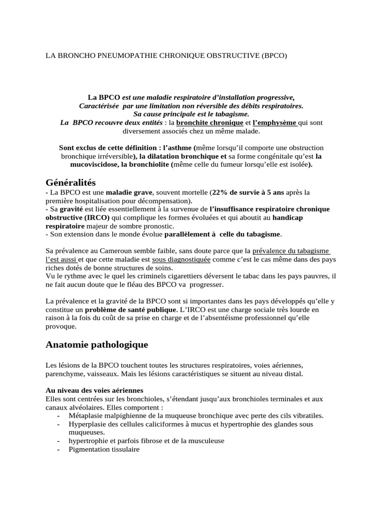 Bpco | PDF | Bronchopneumopathie chronique obstructive | Poumon