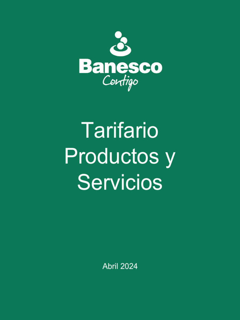 Tarifario de Productos y Servicios Banco Banesco | PDF