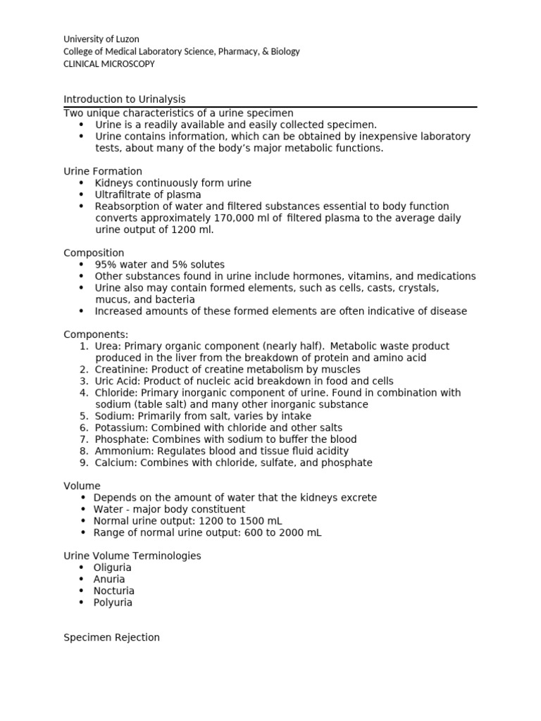 Introduction to Urinalysis | PDF