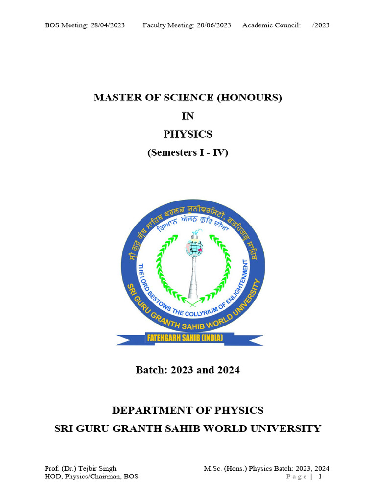 M.Sc. Physics Curriculum Overview 2023-2024 | PDF | Lagrangian Mechanics | Spectroscopy