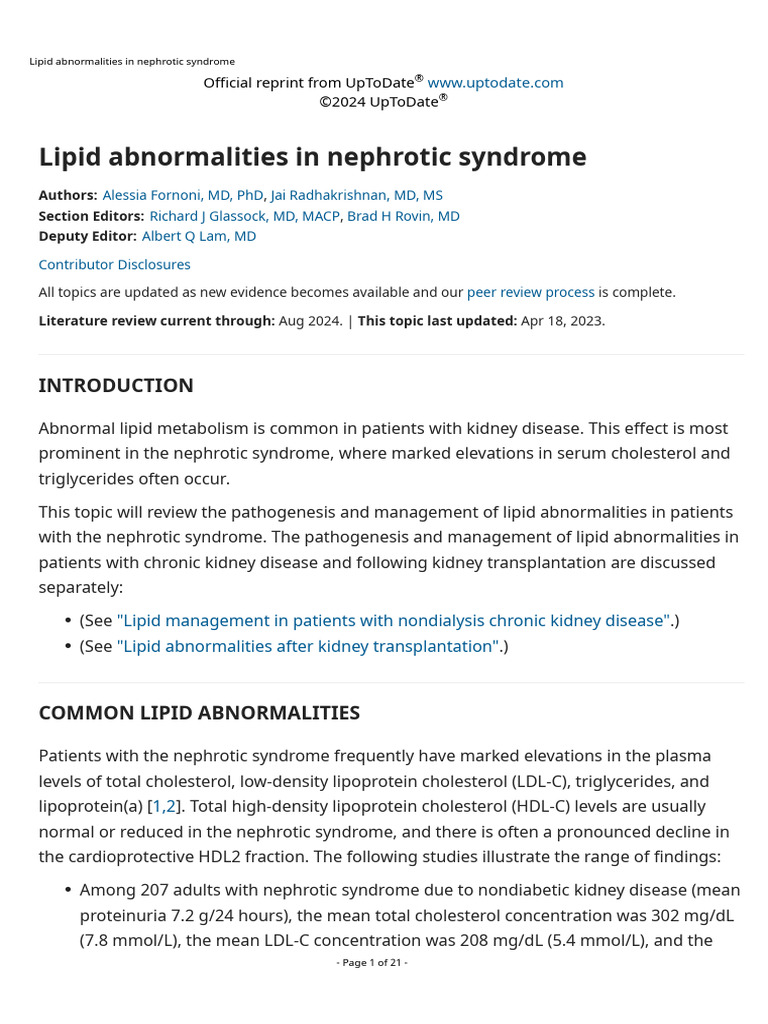 Lipid Abnormalities in Nephrotic Syndrome | PDF
