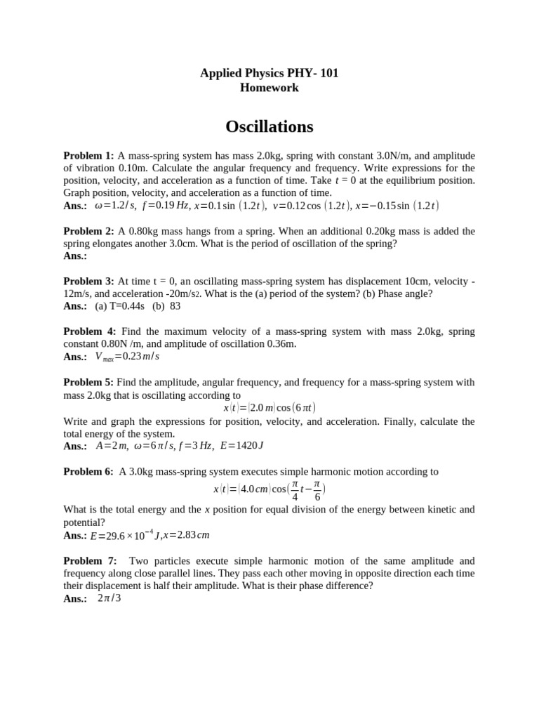 Homework SHM | PDF | Oscillation | Metrology