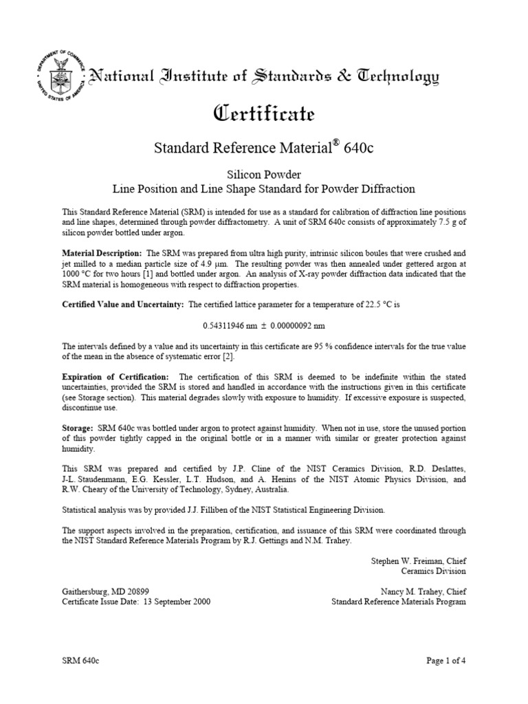Certificate: National Institute of Standards & Technology | PDF