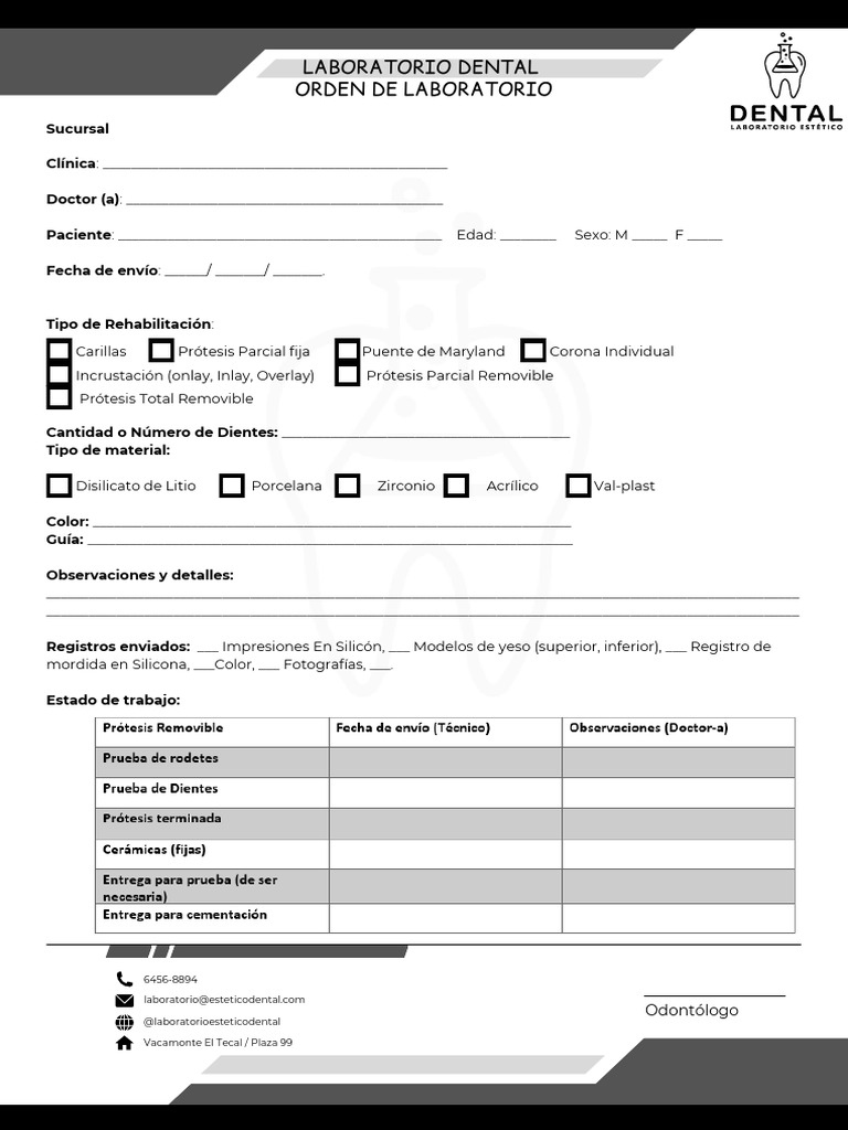 Orden de Laboratorio Dental | PDF