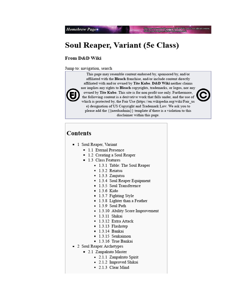 Soul Reaper, Variant (5e Class) - D&D Wiki | PDF
