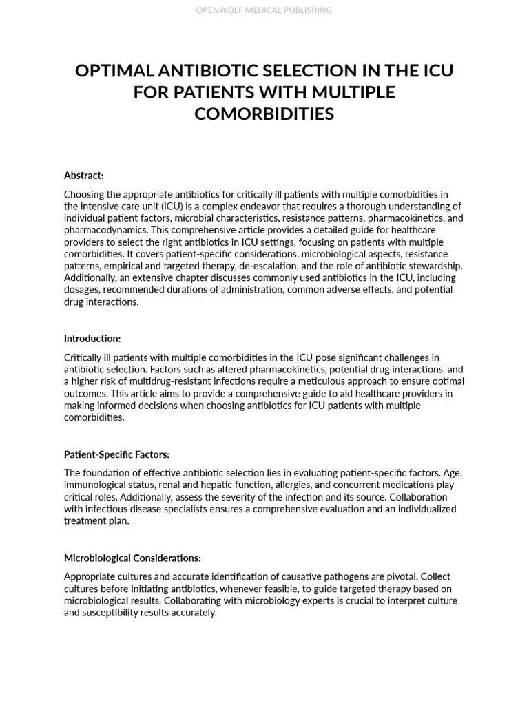 Optimal Antibiotic Selection in The Icu For Patients With Multiple Comorbidities | PDF ...