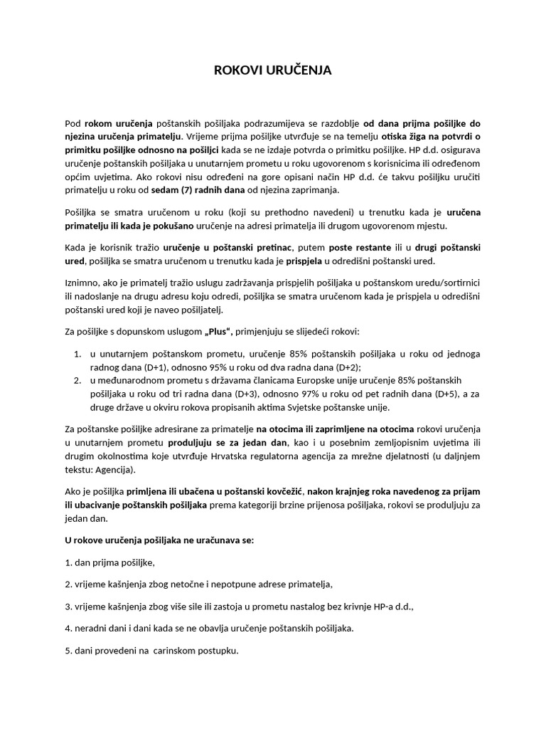 Rokovi Uručenja | PDF