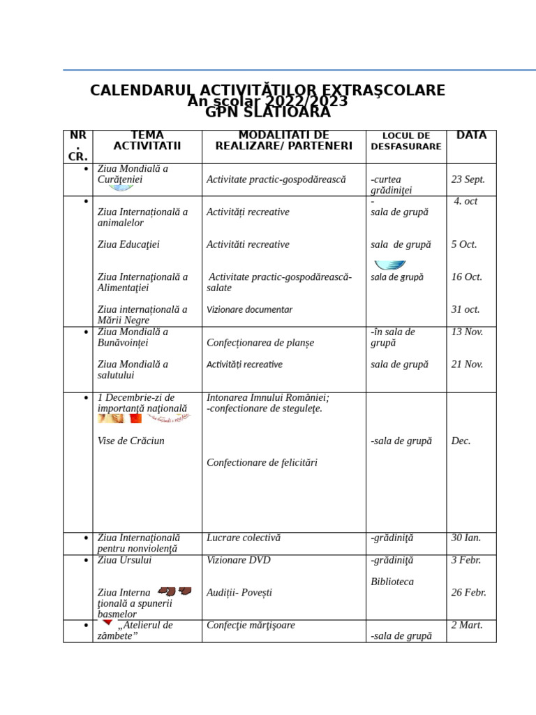 ACTIVITATI-EXTRASCOLARE | PDF