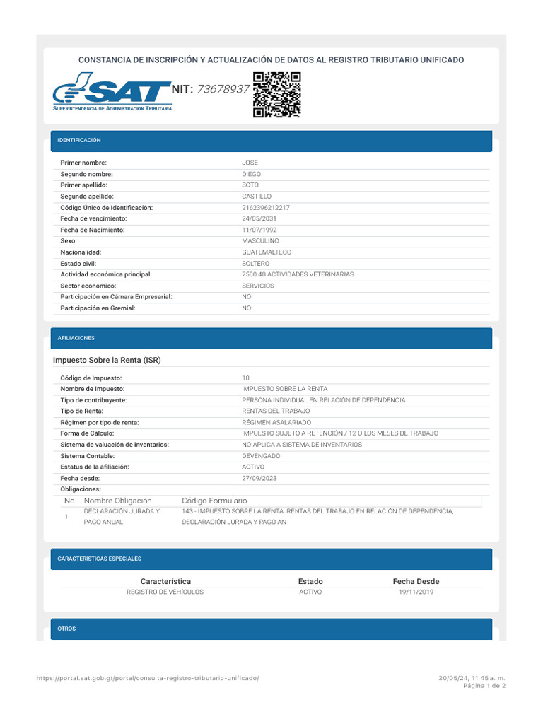 Portal SAT Impresión de RTU - Guatemala | PDF