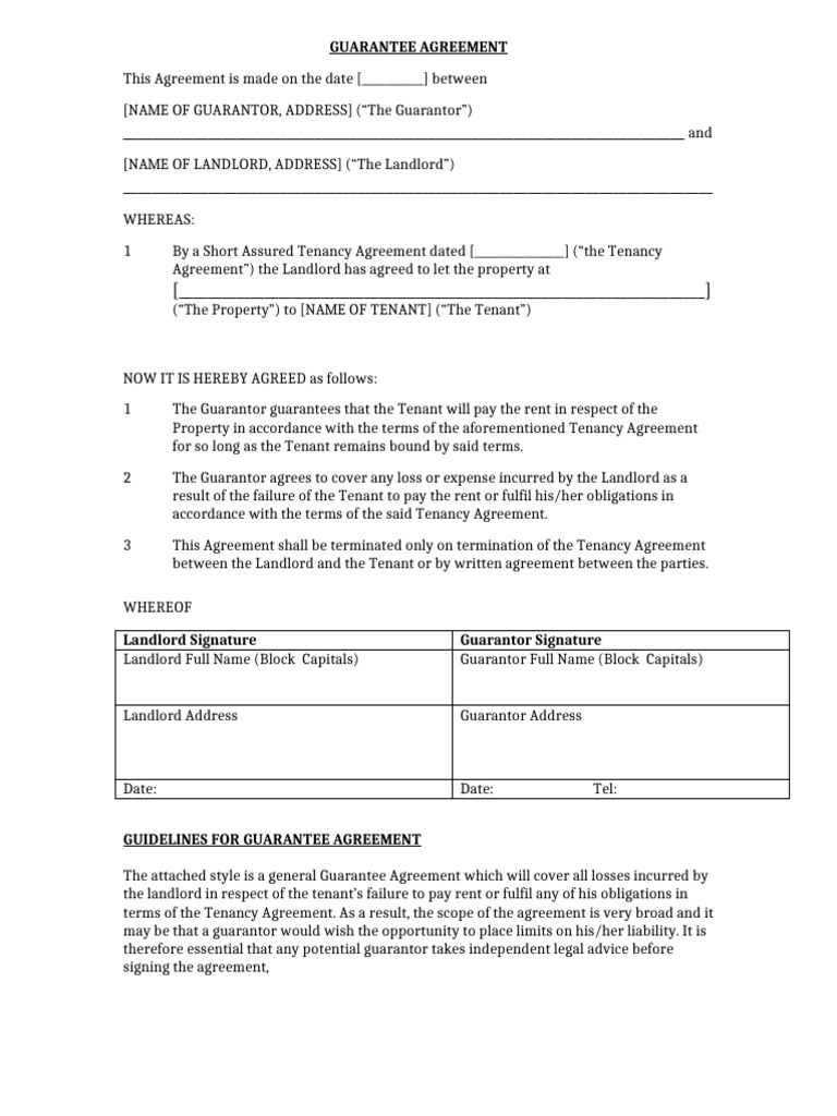 Guarantor Agreement Draft | PDF