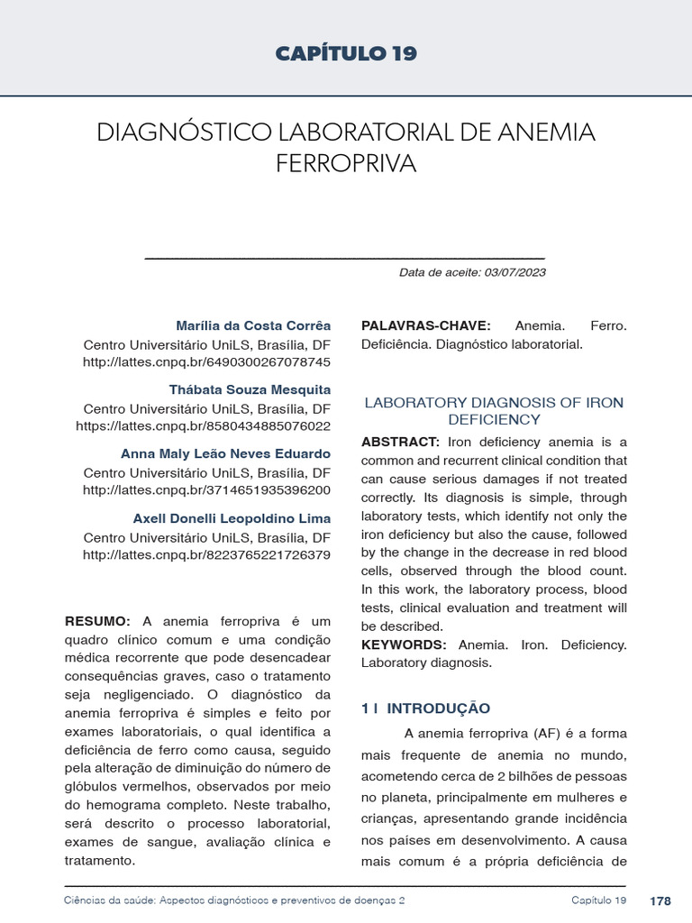 Diagnostico Laboratorial de Anemia Ferropriva | PDF