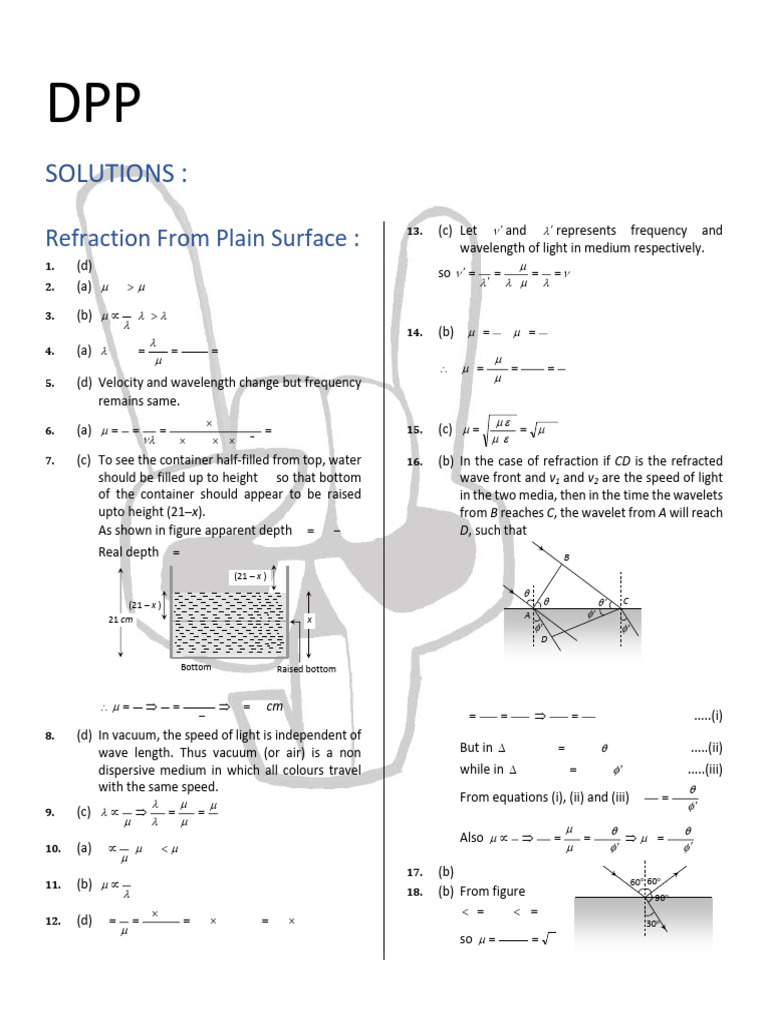 Solution DPP 2 - Refraction From Plain Surface 1727543951963 | PDF