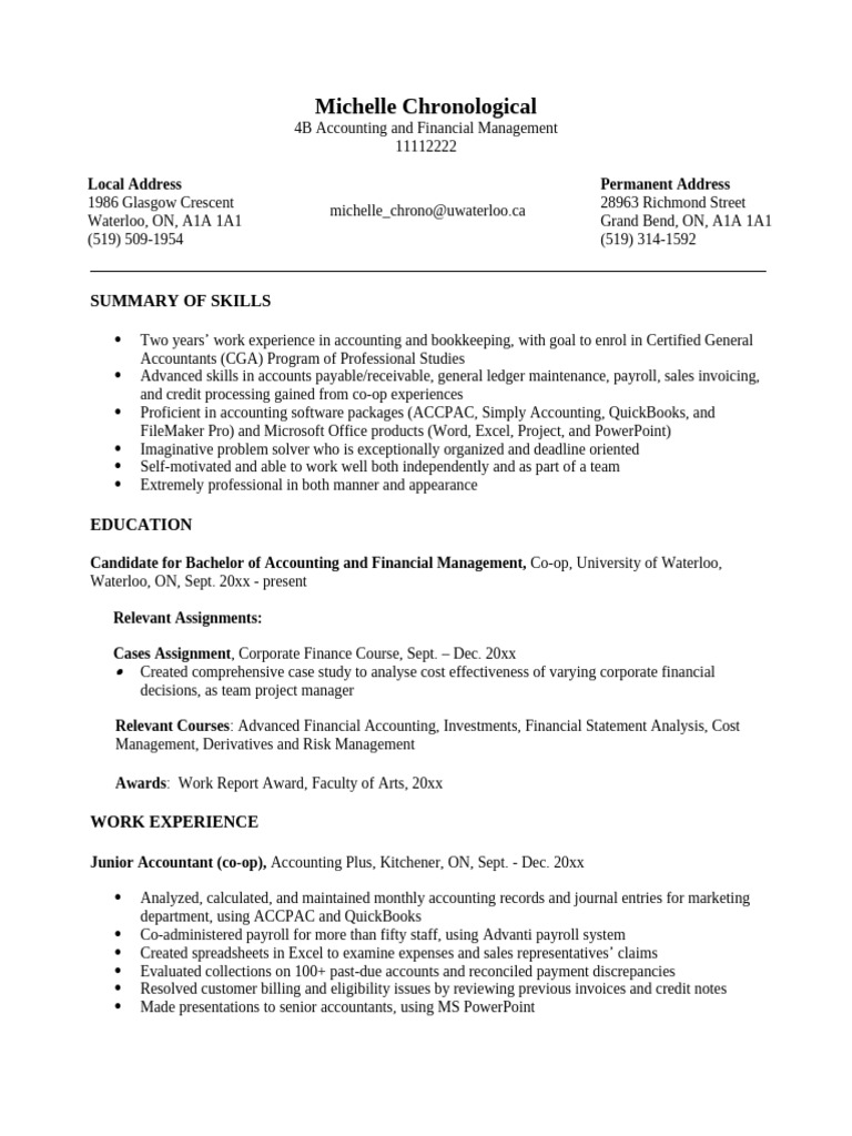 Chronological Graduating Resume Sample | PDF