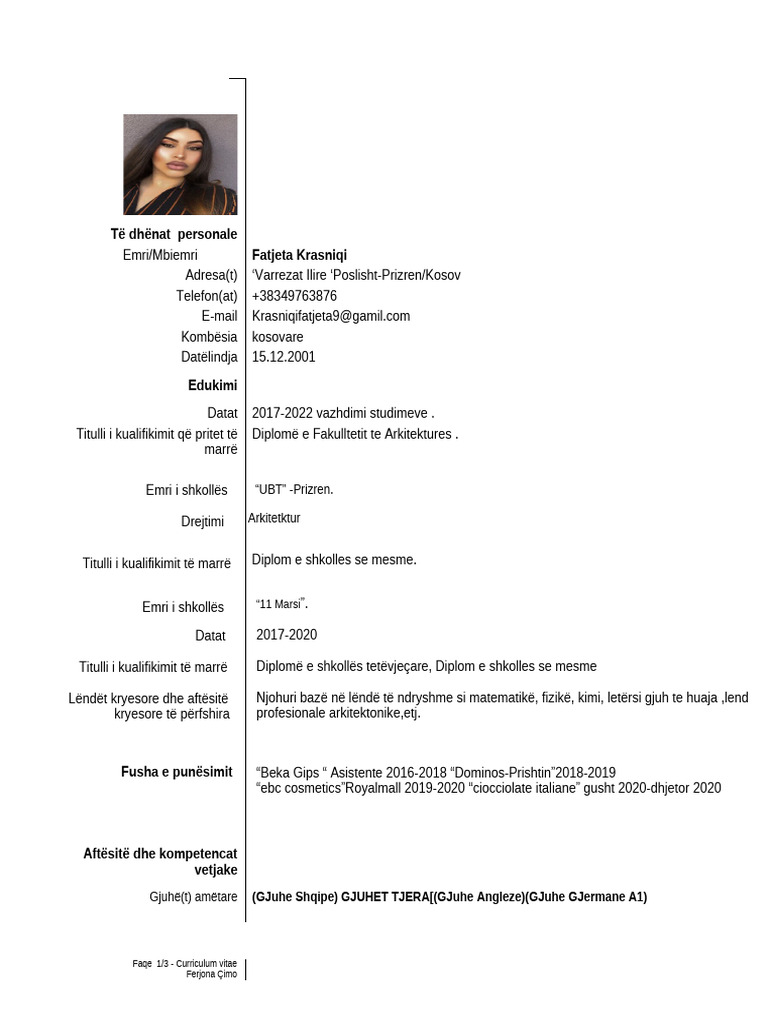 CV Pune Dua Osmani | PDF