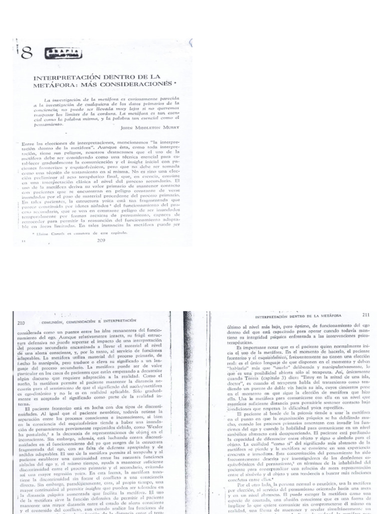 Ekstein Interpretación Dentro de La Metáfora - Más Consideraciones | PDF