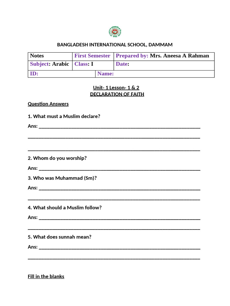 Grade 1 Unit 1 combined notes | PDF