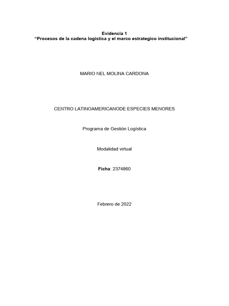 Desarrollo Evidencia 1"procesos de La Cadena Logistica y El Marco Estrategico Institucional | PDF