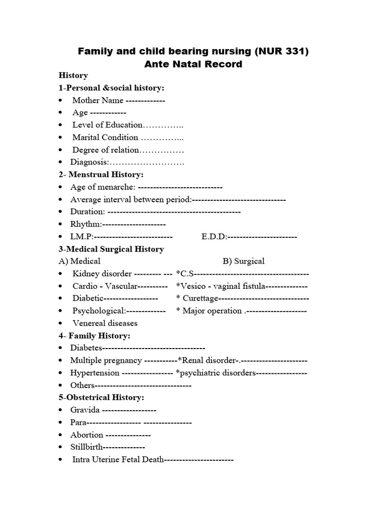 Antenatal Sheet | PDF